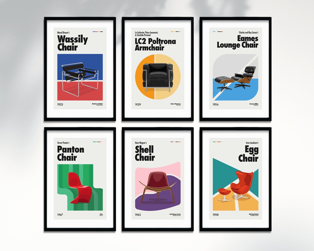 20% OFF of 6 Chair Prints, 11x17 Wall Art, Poster, Mid-century, Iconic ...