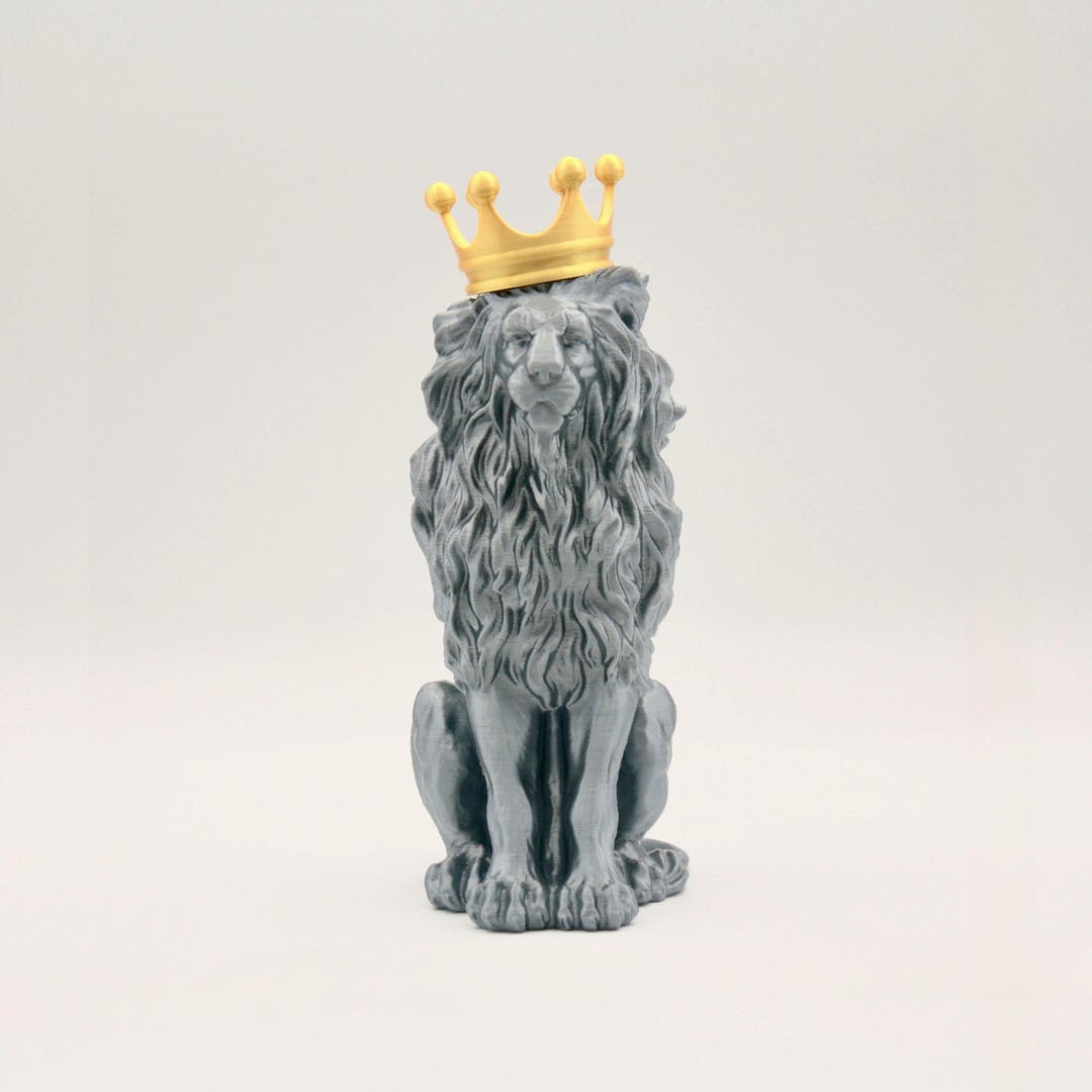 Lion With Crown Sculpture - 8~13 Inches Options - Custom Colors - 3D ...