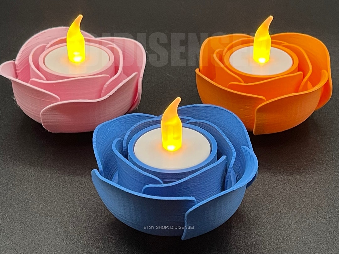 Rose Flower Led Tealight Candle With Holder Compatible With Regular Wax ...