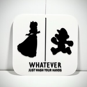 Princess and Mario - Wash Your Hands - Neutral Bathroom Sign - Unisex ...
