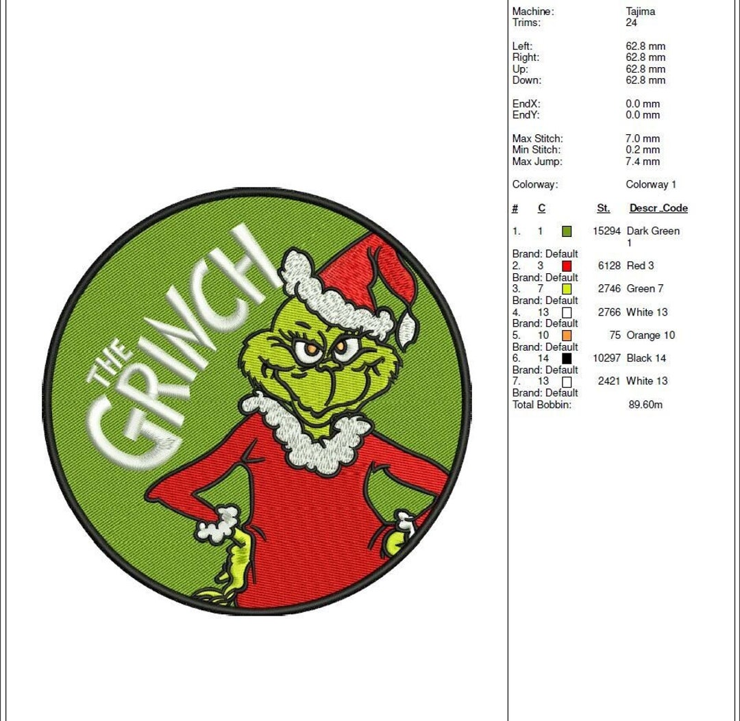 Grinch Embroidery Design, Christmas Grinch Embroidery, the Grinch ...