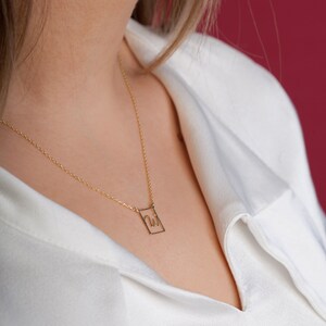 Customized Rectangle Frame Initial Necklace, Personalized Tiny Letter ...