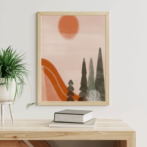 Printable Art, Boho Style Digital Art Sun and Trees - Etsy