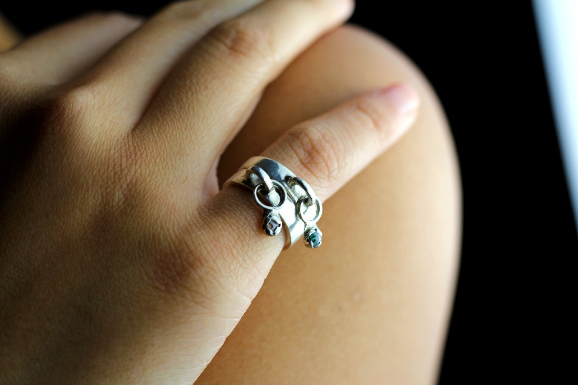 Diamond Dangle Ring in Stirling Silver - Etsy