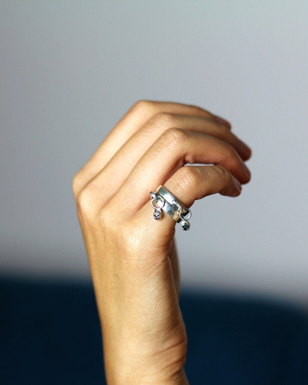 Diamond Dangle Ring in Stirling Silver - Etsy