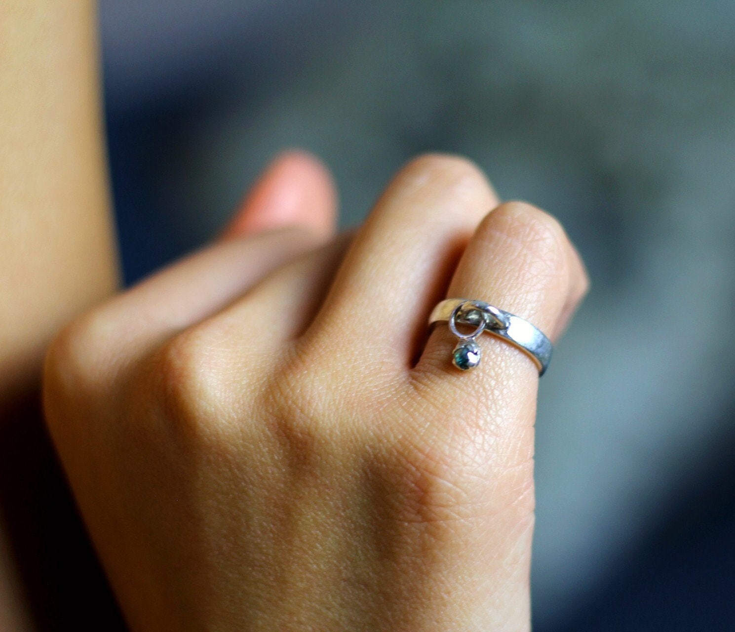 Diamond Dangle Ring in Stirling Silver - Etsy
