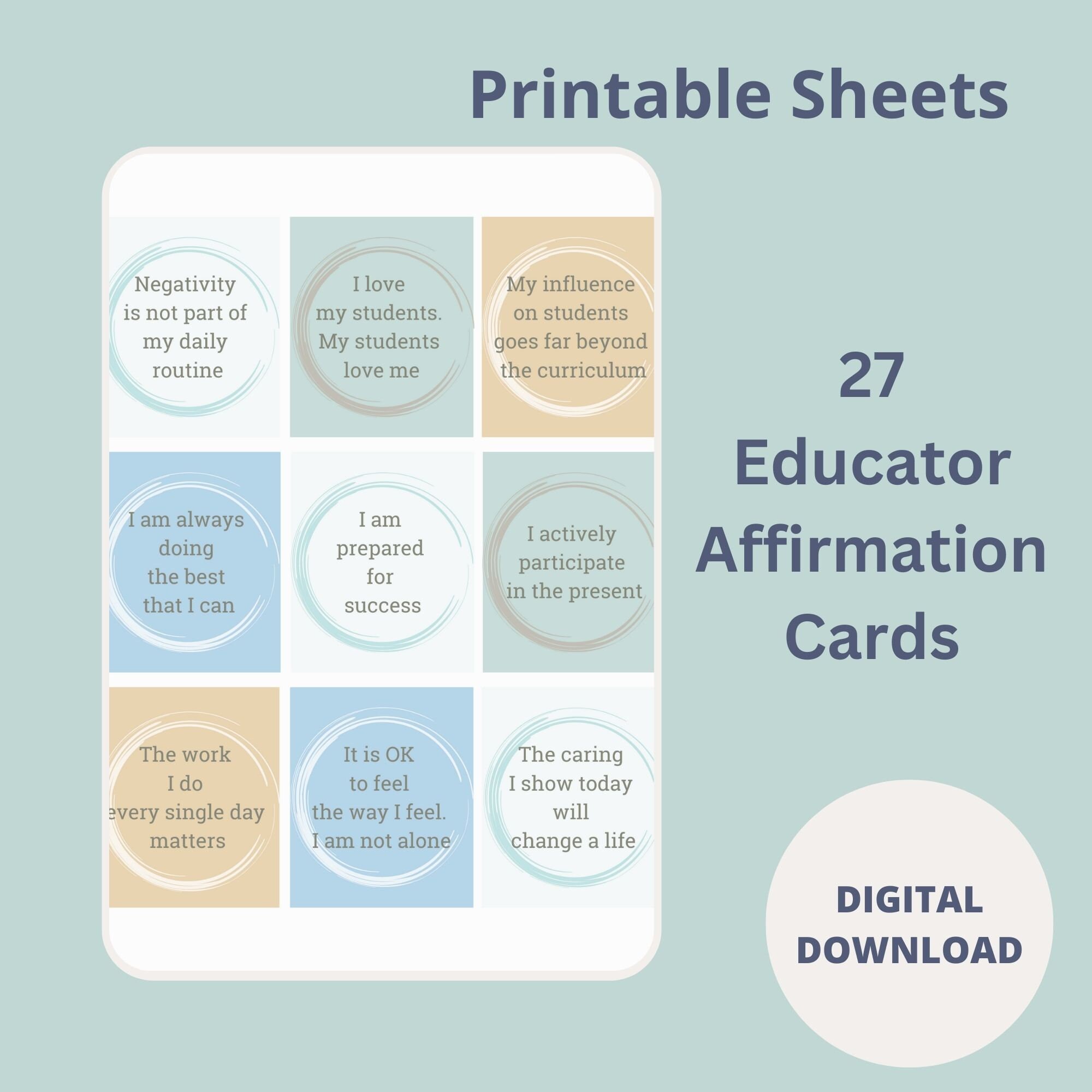27 Educator Affirmation Cards Deck, Printable Affirm Cards for Teacher ...