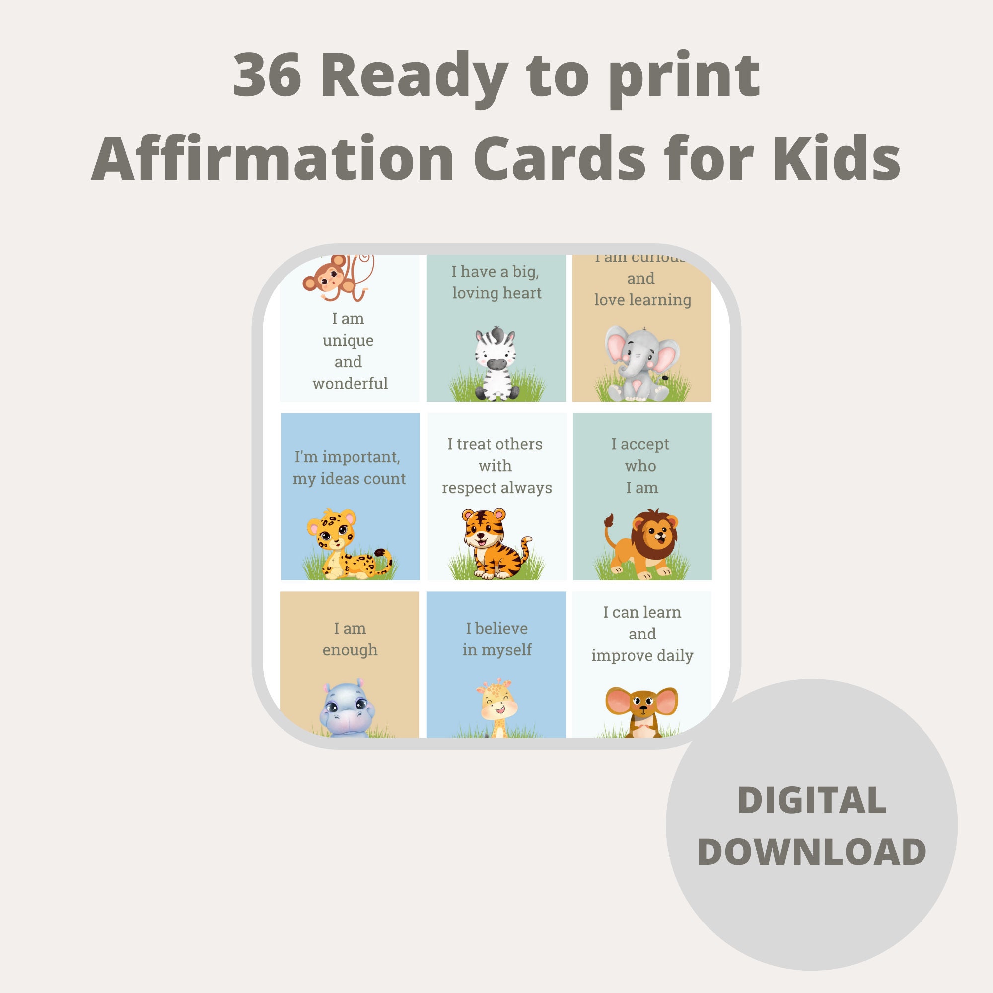 36 Printable Positive Affirmation Cards for Kids, Motivational Cards ...