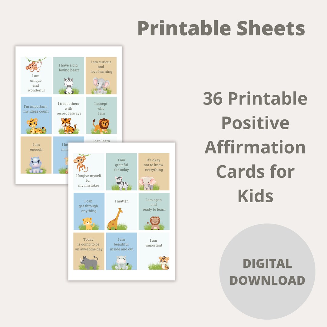 36 Printable Positive Affirmation Cards for Kids, Motivational Cards ...