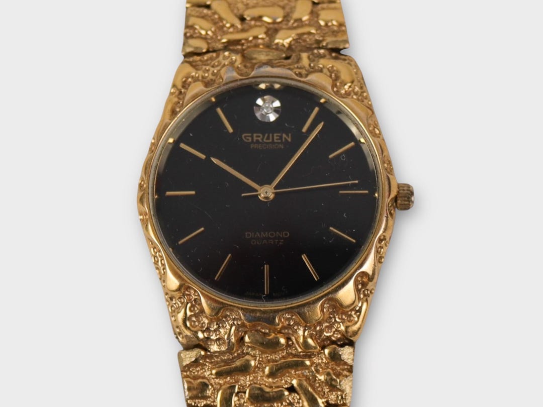 Vintage Gruen Diamond Precision Quartz Watch Gold Nugget Tone Band - Etsy