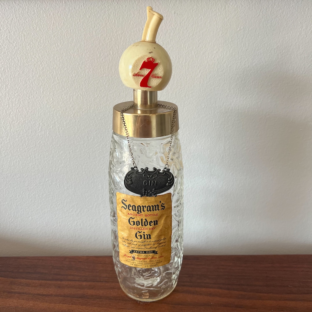 Seagrams Golden Gin Ancient Bottle Empty Liquor Patterned Glass Gilded ...