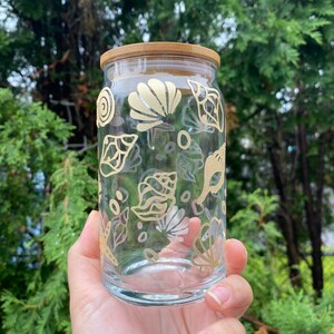 Sand & Shells 16oz Glass Cup Bamboo Lid Iced Coffee Cups Glass Beer Can ...