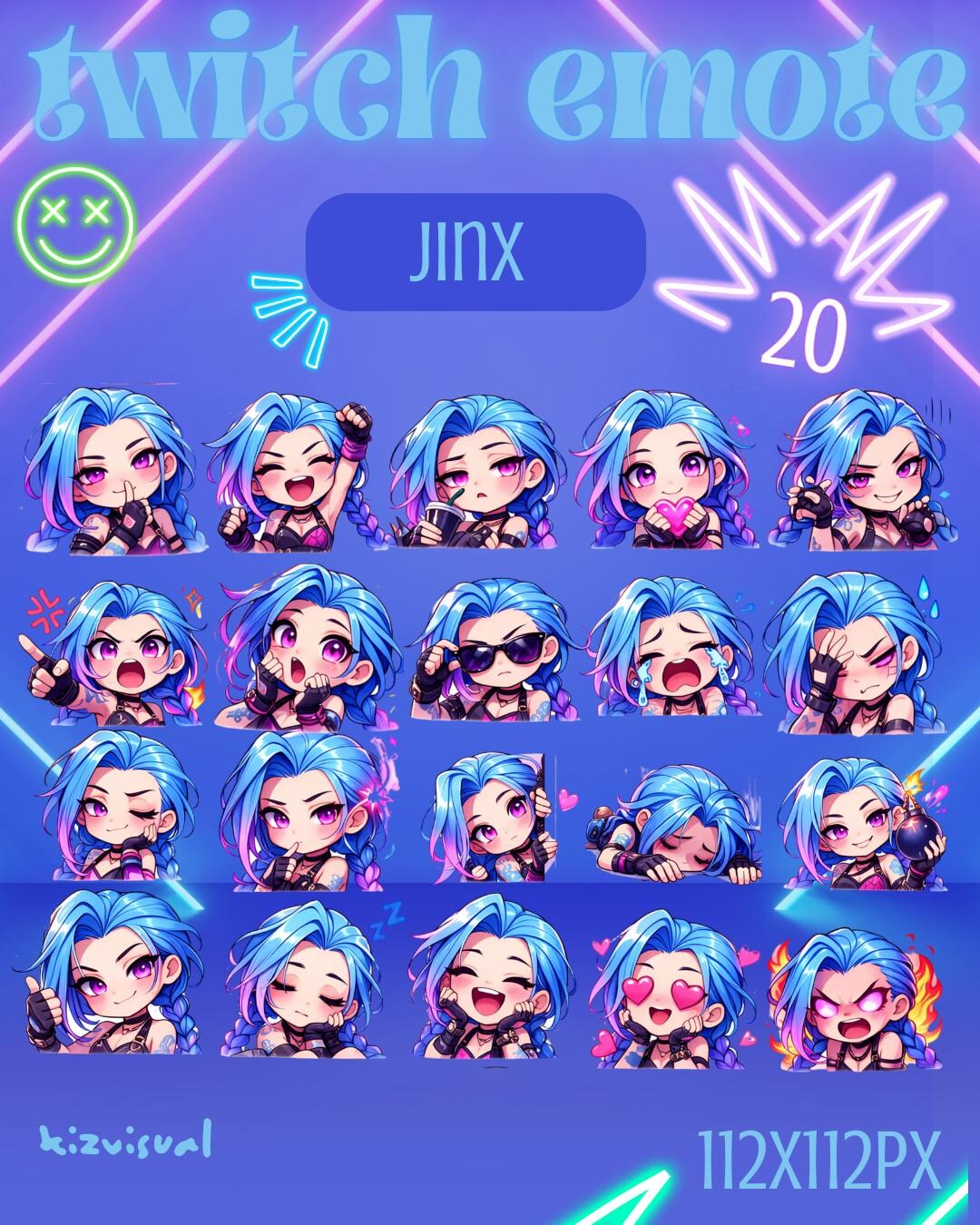 Jinx Twitch Emotes Bundle (20 Pack) | Chibi Gamer Streamer Pack ...