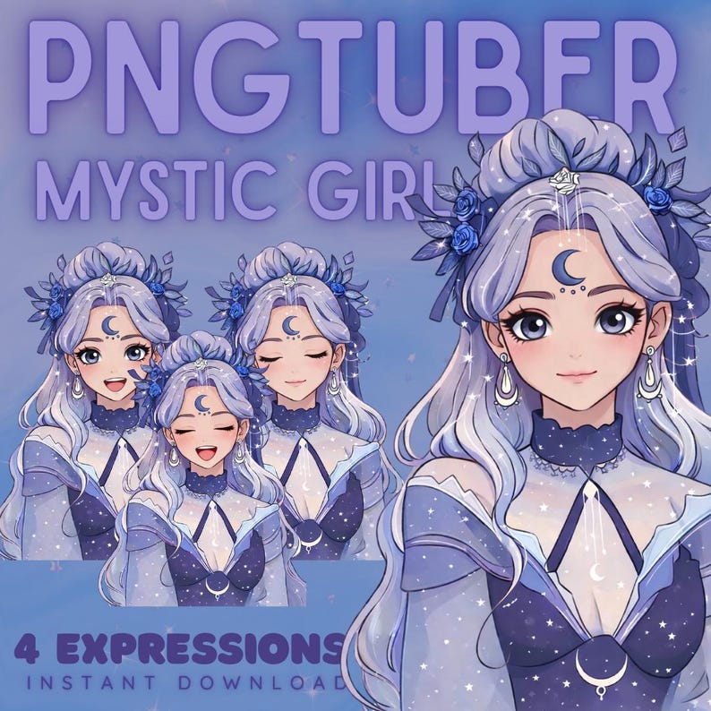 Mystic Girl Pngtuber Avatar – Fantasy Streamer Character (4 Expressions ...
