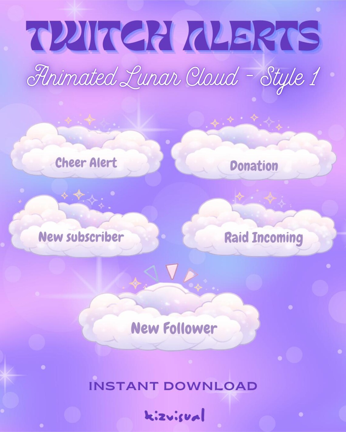 Animated Lunar Cloud Twitch Alerts – Pastel Stream Overlay (digital ...