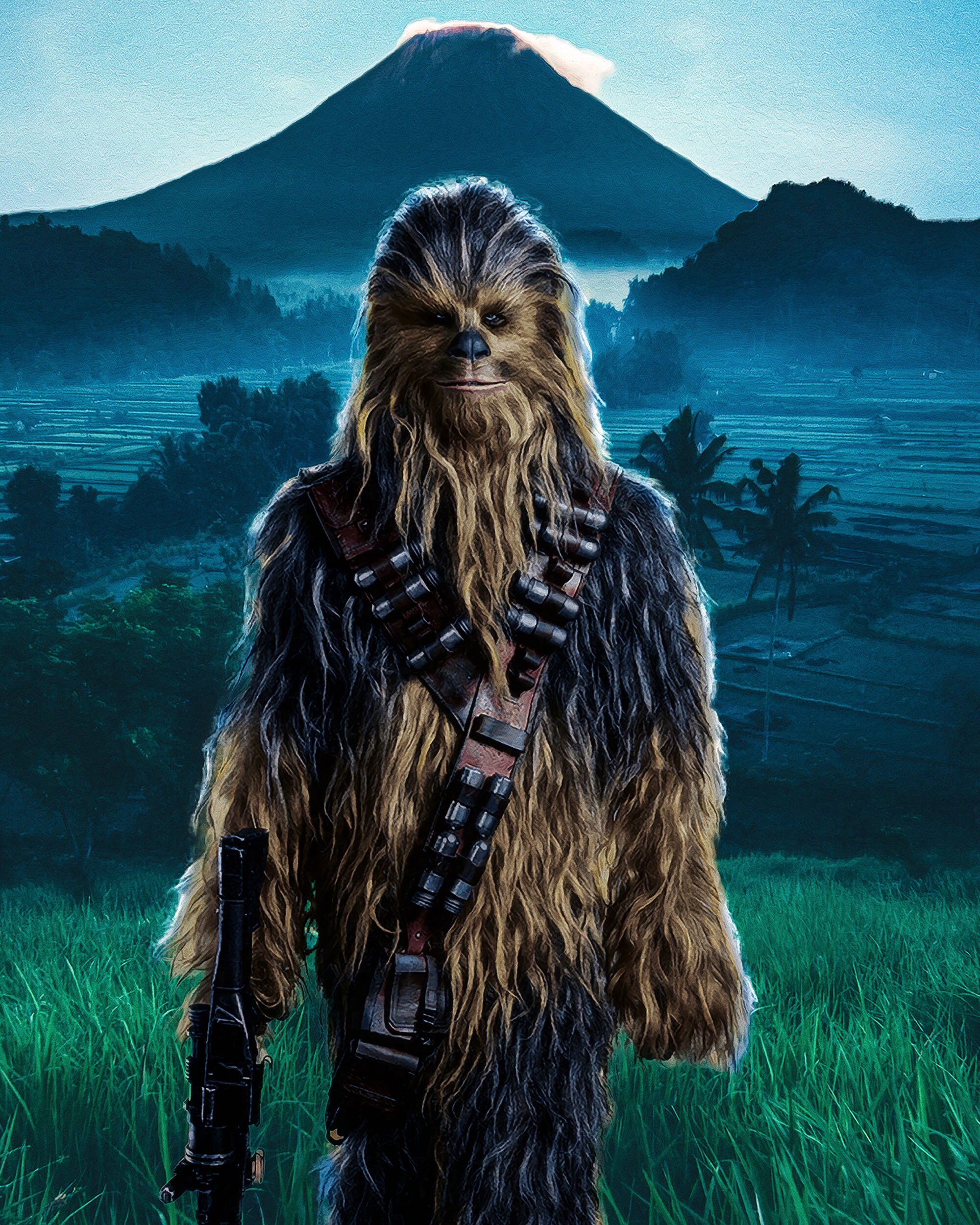Chewbacca Star Wars Landscape Wall Art, Large Print, Full Moon ...