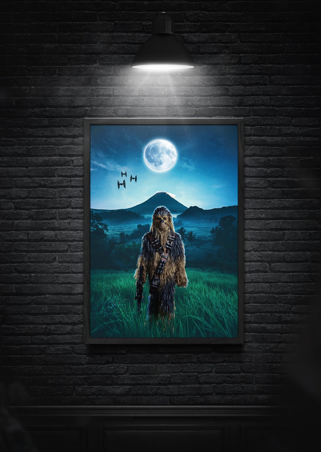 Chewbacca Star Wars Landscape Wall Art, Large Print, Full Moon ...