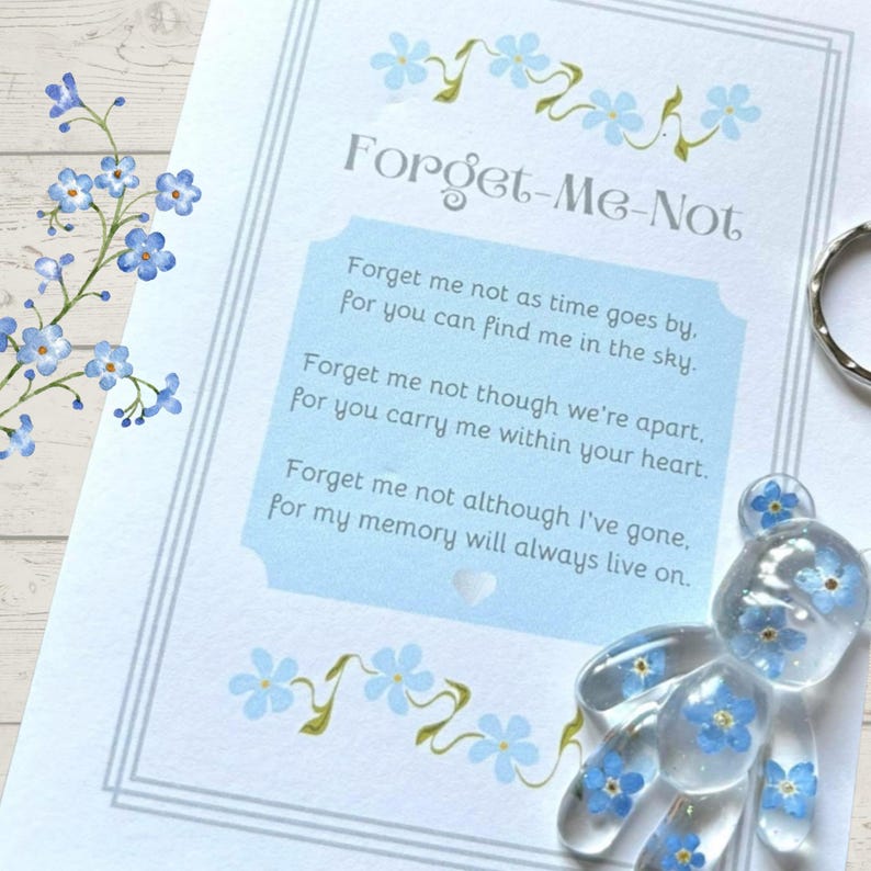 Forget-me-not Bear Keepsake | Memorial Gift & Poem Card - Etsy UK