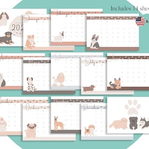 Calendario Imprimible 2025 De Perritos / Hoja Carta / Descarga Digital ...