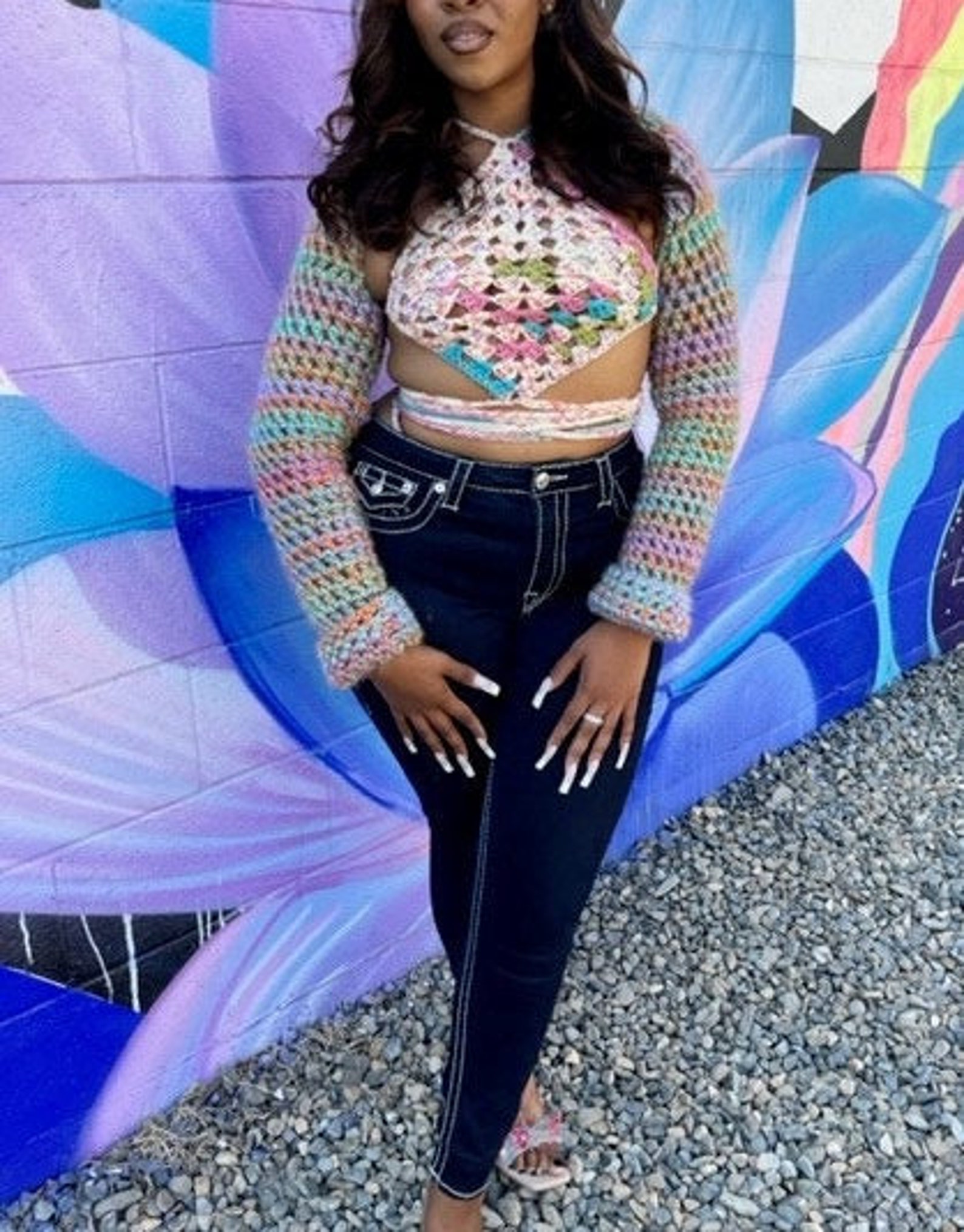 Crochet PATTERN: Cute Cozy Cuffed Shrug With Mesh Fishnet - Etsy