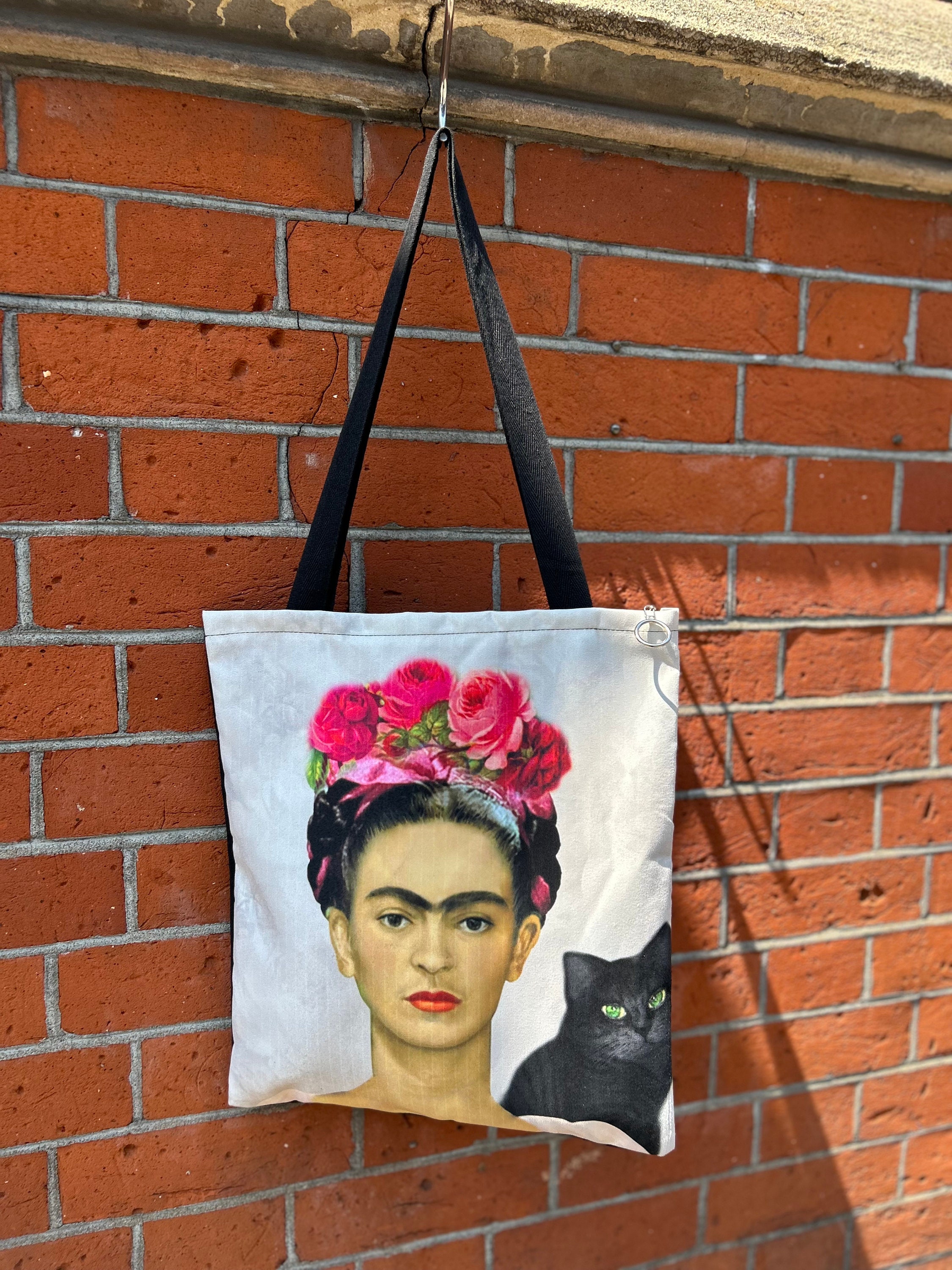Unique Print Design Tote Bag, Frida Kahlo Colourful Zip up Tote Shoulder Bag, Frida Kahlo and ...