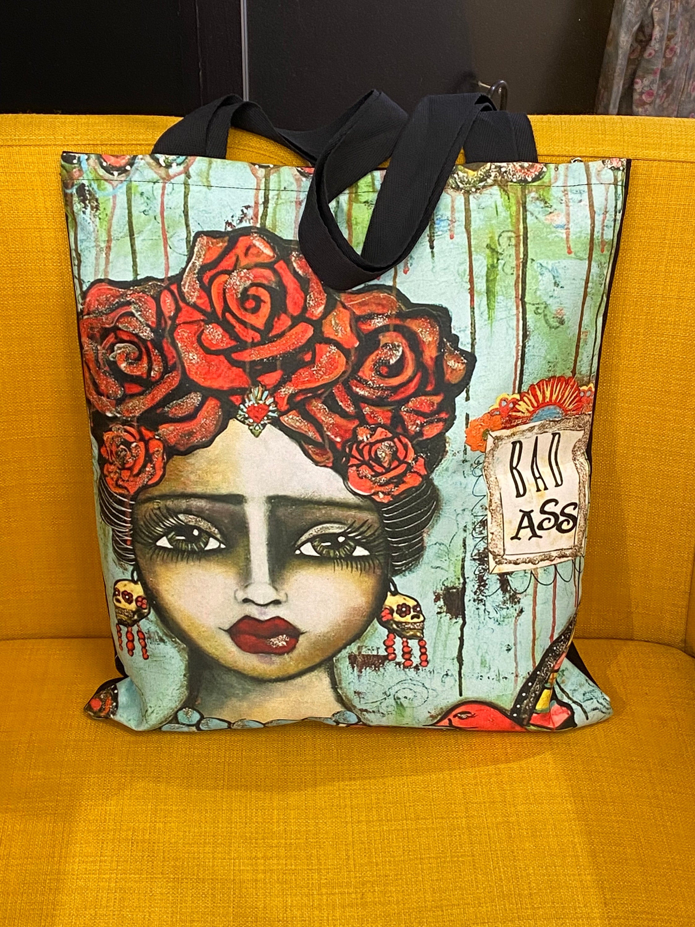 Frida Kahlo Zip Tote Bag, Pop Art Zip Bag, Fabric Tote Bag, Frida Kahlo Colourful Bag, Rectangle ...