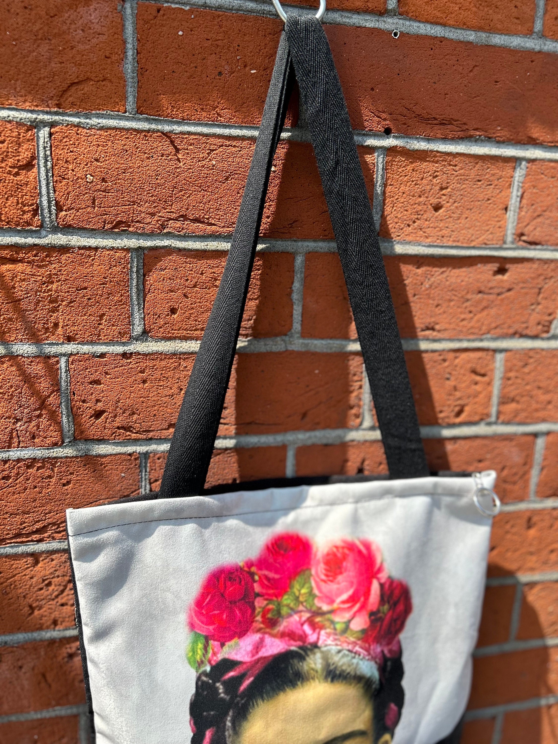 Unique Print Design Tote Bag, Frida Kahlo Colourful Zip up Tote ...