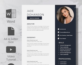 Navy Blue Resume Template - Etsy