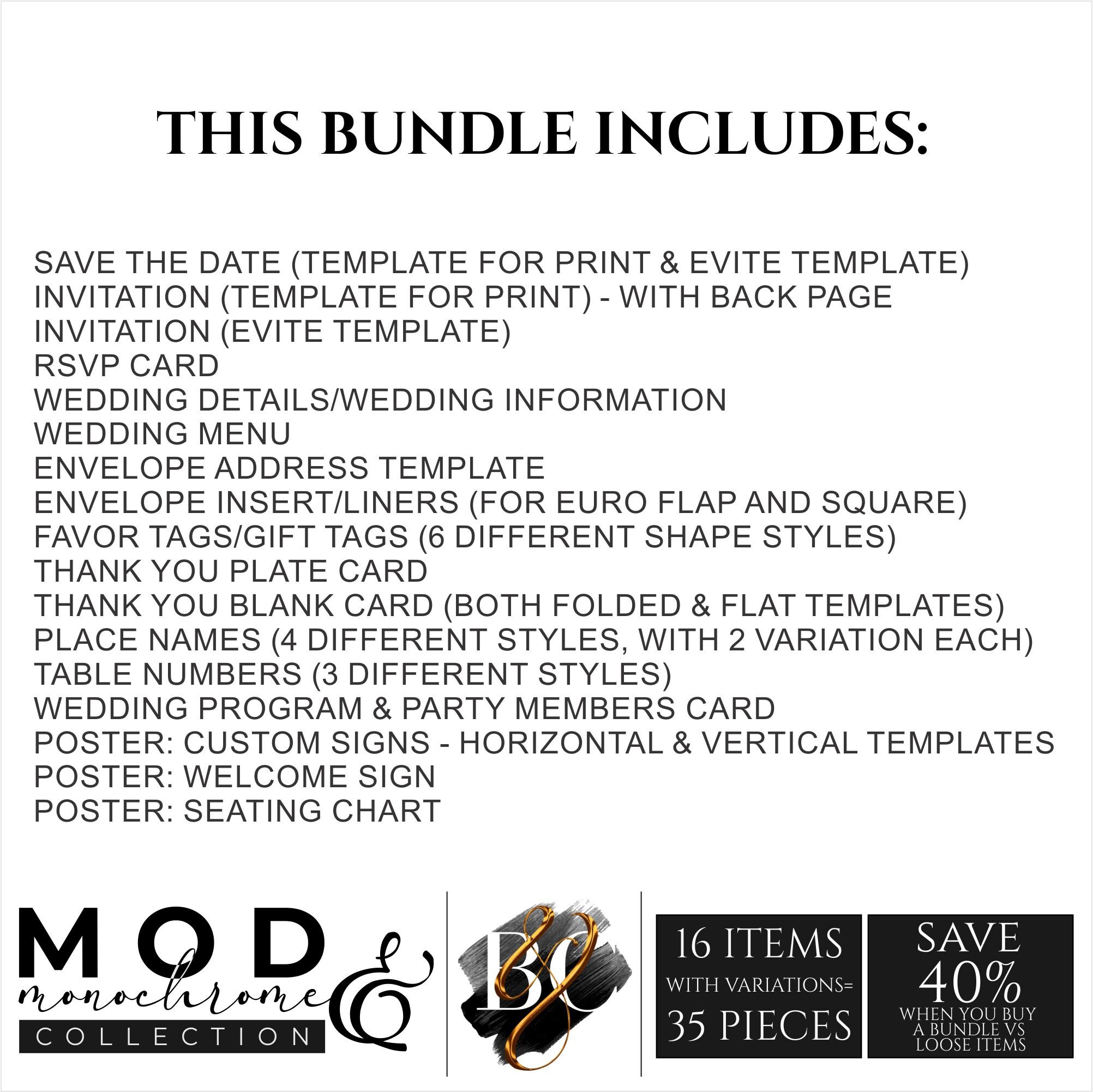 Wedding Template Bundle 35 Templates Monochrome DIY - Etsy