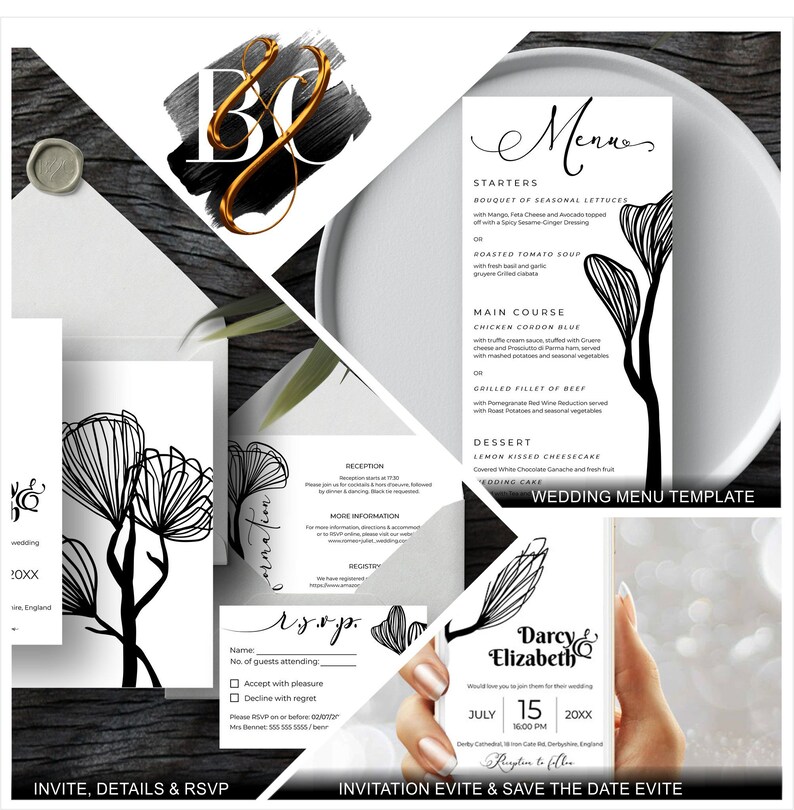 Wedding Template Bundle 35 Templates Monochrome DIY - Etsy
