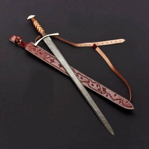 Custom Handmade Damascus Steel Beautiful Sword With Rose Wood Handle ...