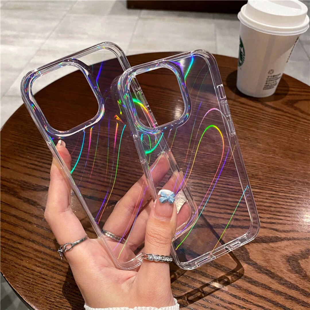 3D Rainbow Glitter Transparent Shockproof Case iPhone Cover for 14 13 ...