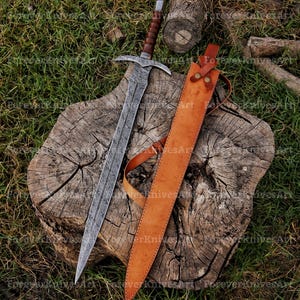 Custom Hand Forged Damascus Steel Blade Medieval Sword, 28" OA - Blood ...