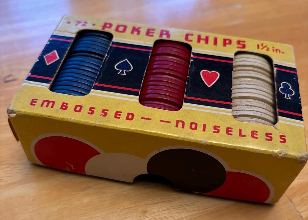Vintage Poker Chips 72 Chips 1 1/2 Inch Chip Embossed Noiseless Poker ...