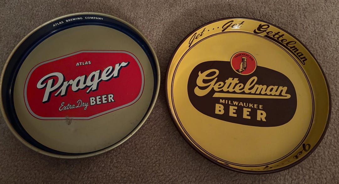 Vintage Round Metal Beer Trays Gettelman Beer Milwaukee Prager Beer ...