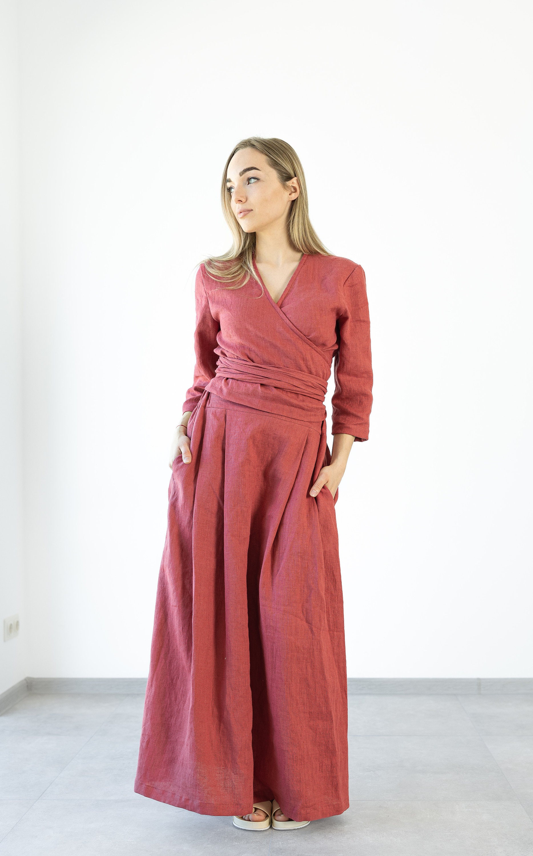 Haut drapé en lin pour femme Esmeralda / Chemisier drapé en lin ...