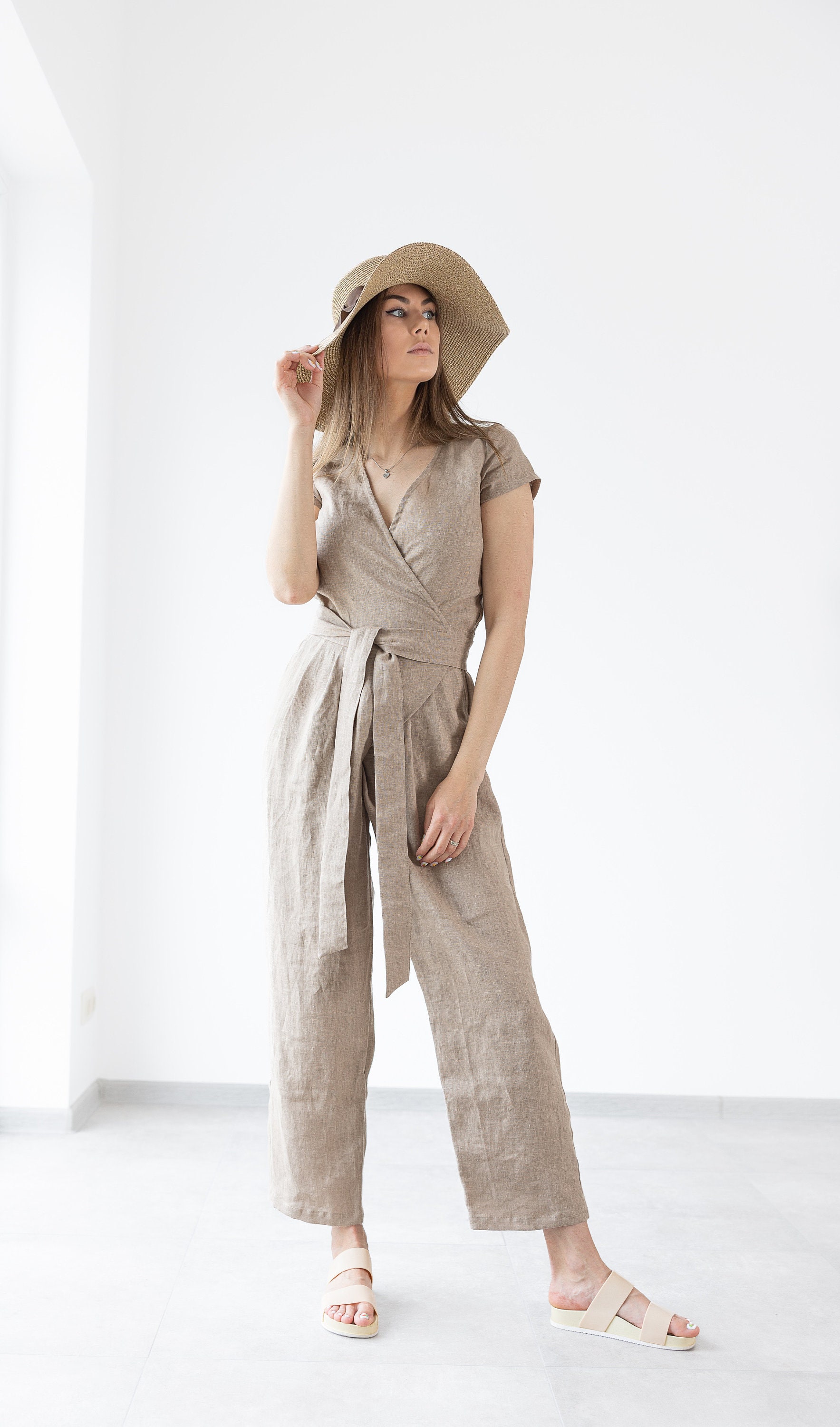 Linen Jumpsuit Mila / Loose Linen Overalls / Linen Romper With Belt ...