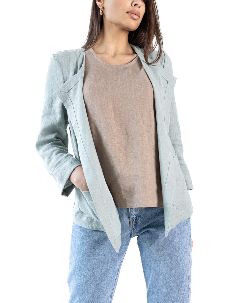 Women Linen Jacket CHLOE / Open Front Linen Cardigan / Minimalist Linen ...