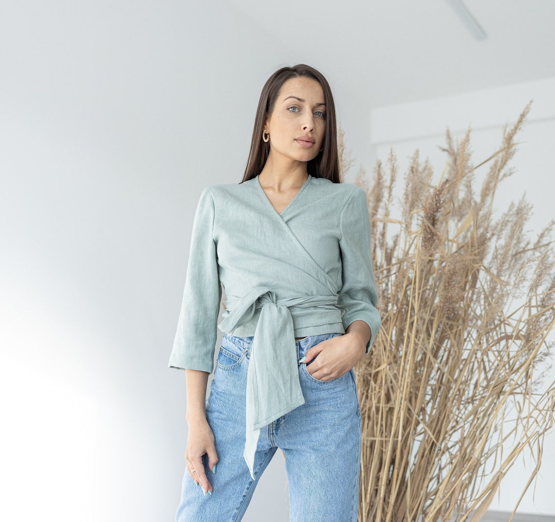 Women's Linen Wrap Top Esmeralda / Linen Wrapped Blouse / Women Wrap ...