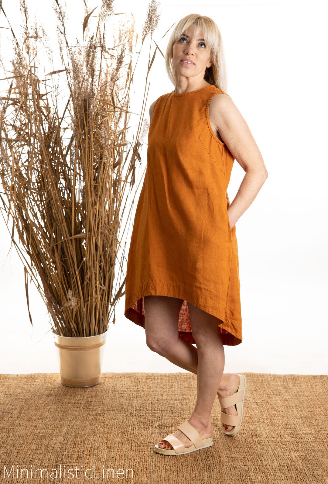 HANDMADE Linen Dress Verona , Sleeveless, Knee-length/ Washed and Soft ...