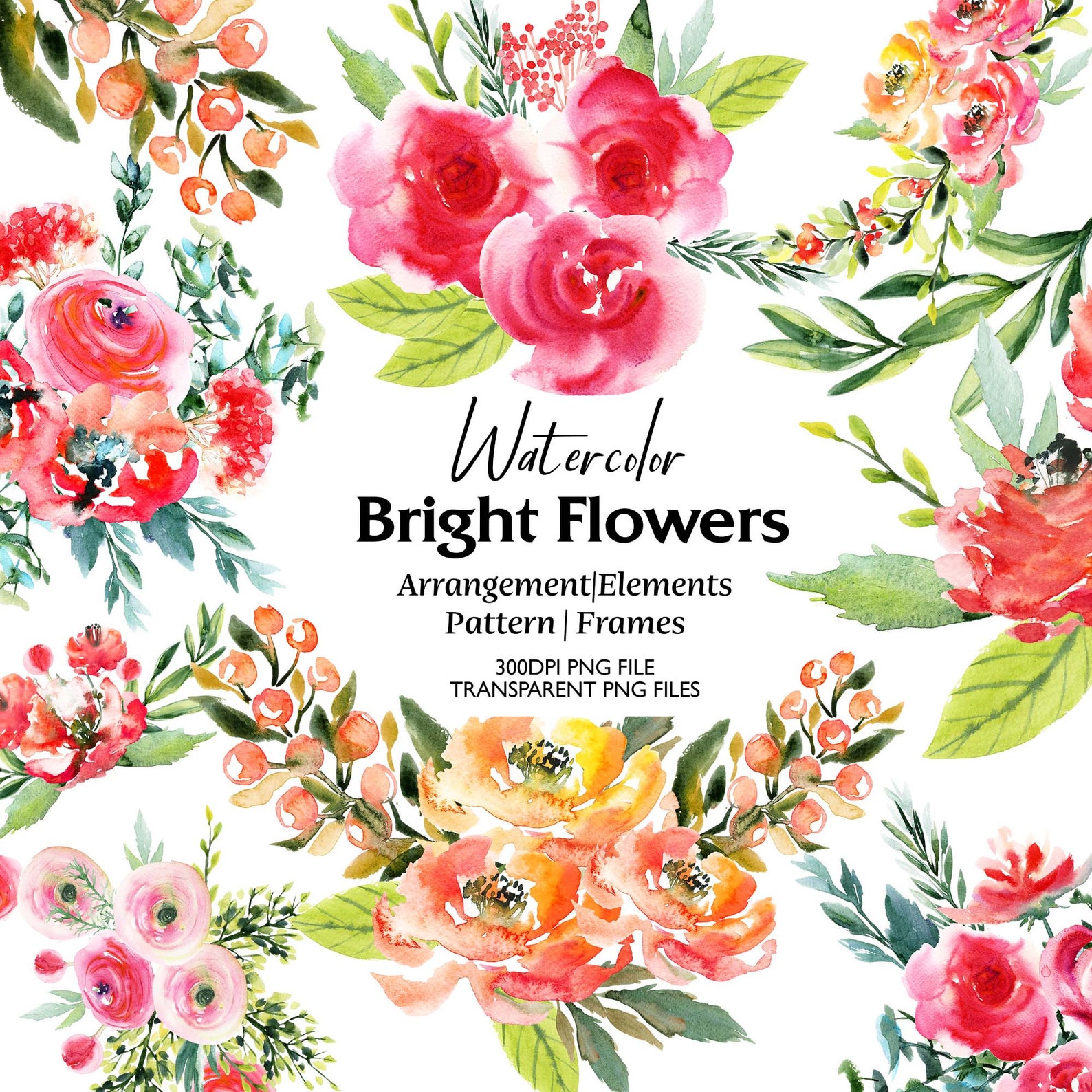 Bright Flowers Watercolor Bright Flower Clipart PNG Clipart Watercolor ...