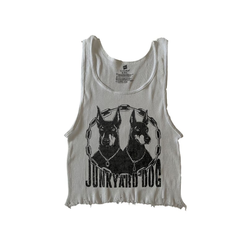 Vintage Inspired White Ribbed Tank Top With Black Junkyard Dog Doberman ...