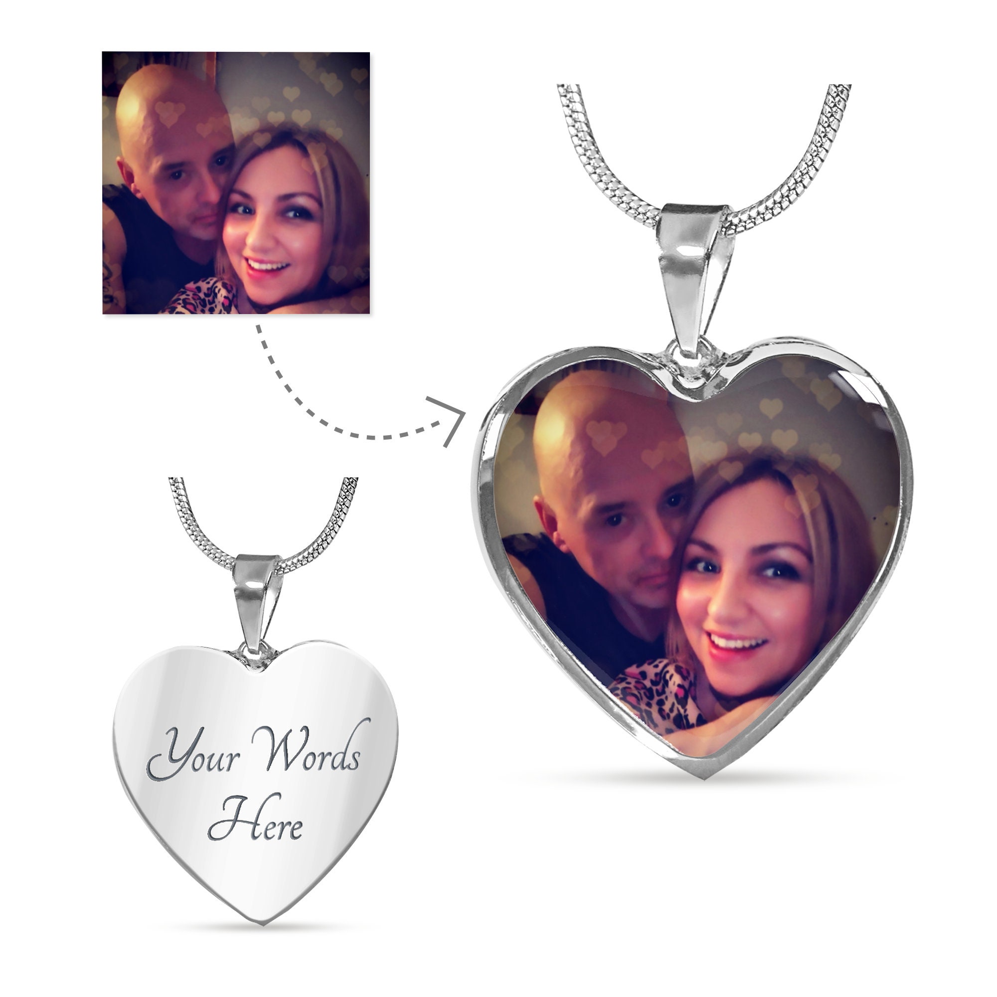 Heart Shaped Engravable Custom Photo Necklace With Message - Etsy UK