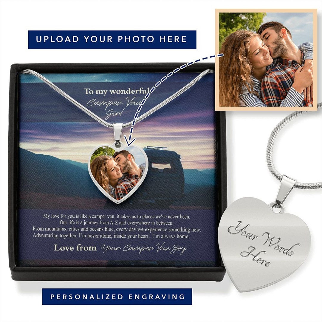 Heart Shaped Engravable Custom Photo Necklace With Message - Etsy UK