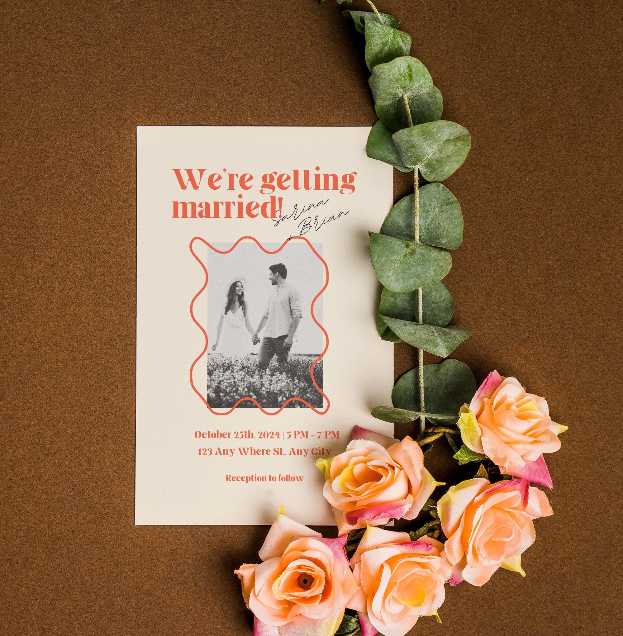 Cream and Orange Simple Modern Wedding Invitation Save the Date Fun ...