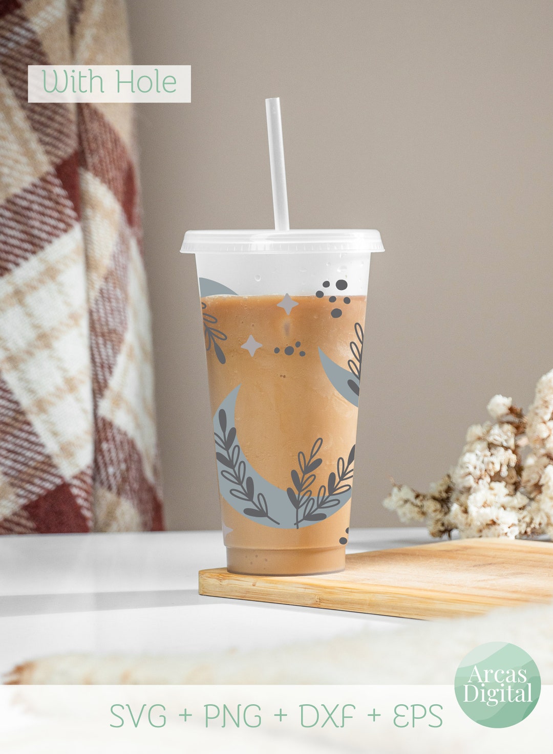 Boho Blue Moon Cold Cup SVG | Personalised Starbucks Venti 24oz Tumbler ...