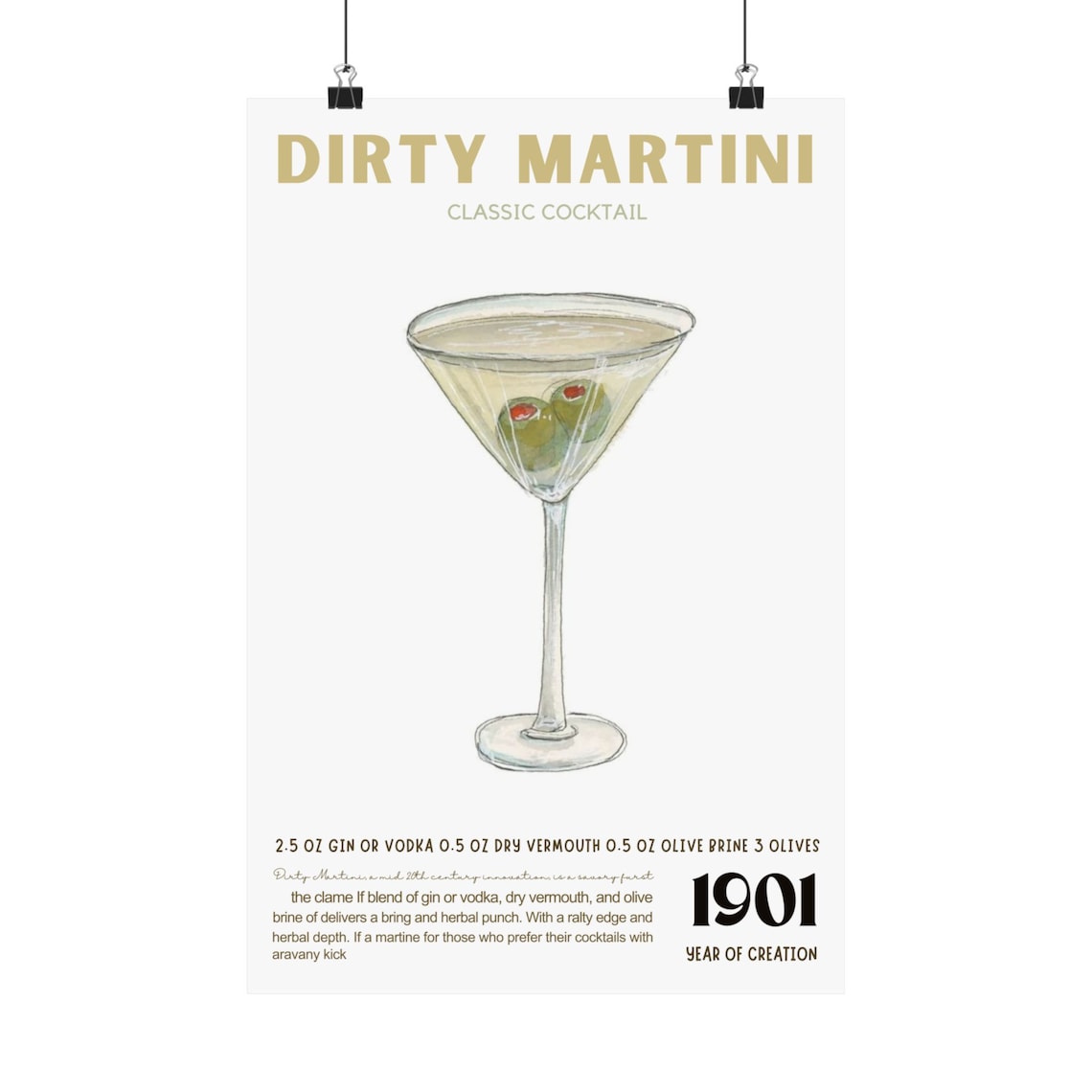 Retro Dirty Martini Poster // Vintage Martini Wall Art // Dirty Martini ...