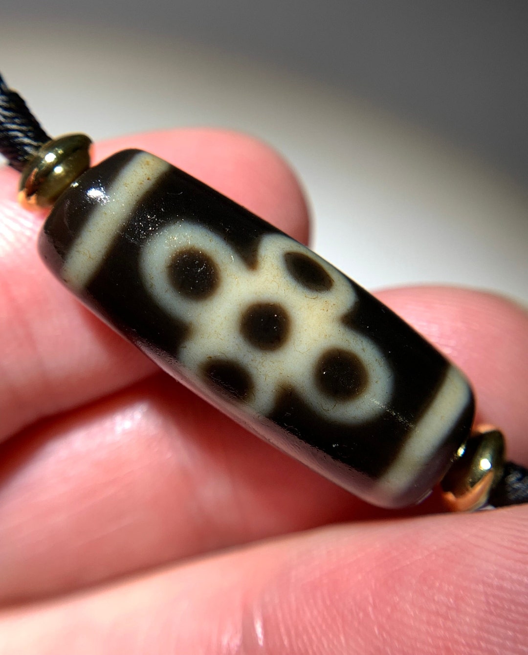 Dzi Bead " 5 Eyes & Lightning " Amulet Pendant Necklace 27.9mm X 11.2mm ...