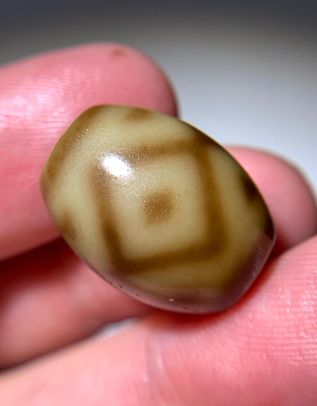 Dzi Bead " Vajra 3 Eyes & Mountain " Daluo Amulet Pendant 19.2mm X 15mm ...