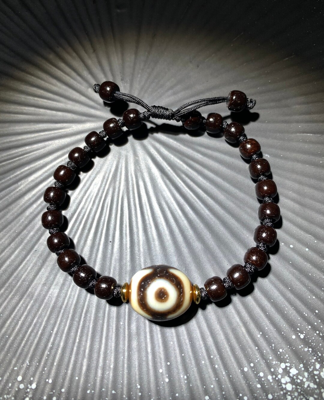Dzi Bead " 3 Eyes " Daluo Amulet Adjustable Bracelet 16.4mm X 14mm ...